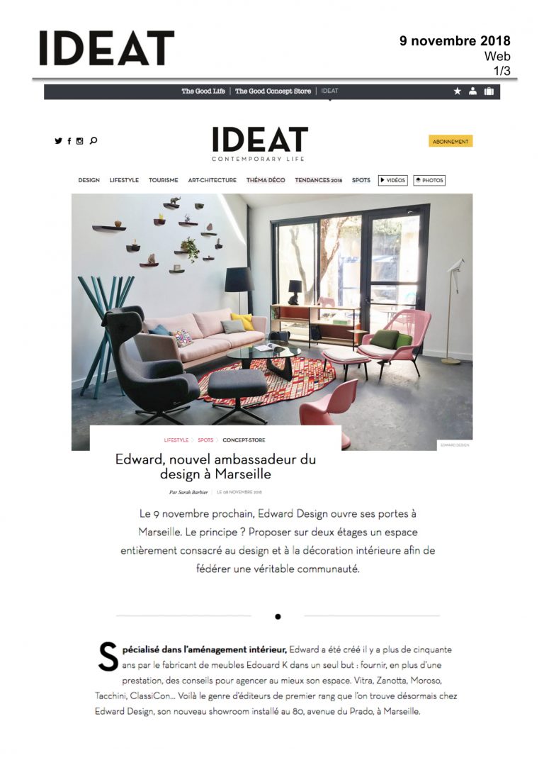 Ideat magazine de novembre 2018 à propos de la nouvelle adresse Edward ...